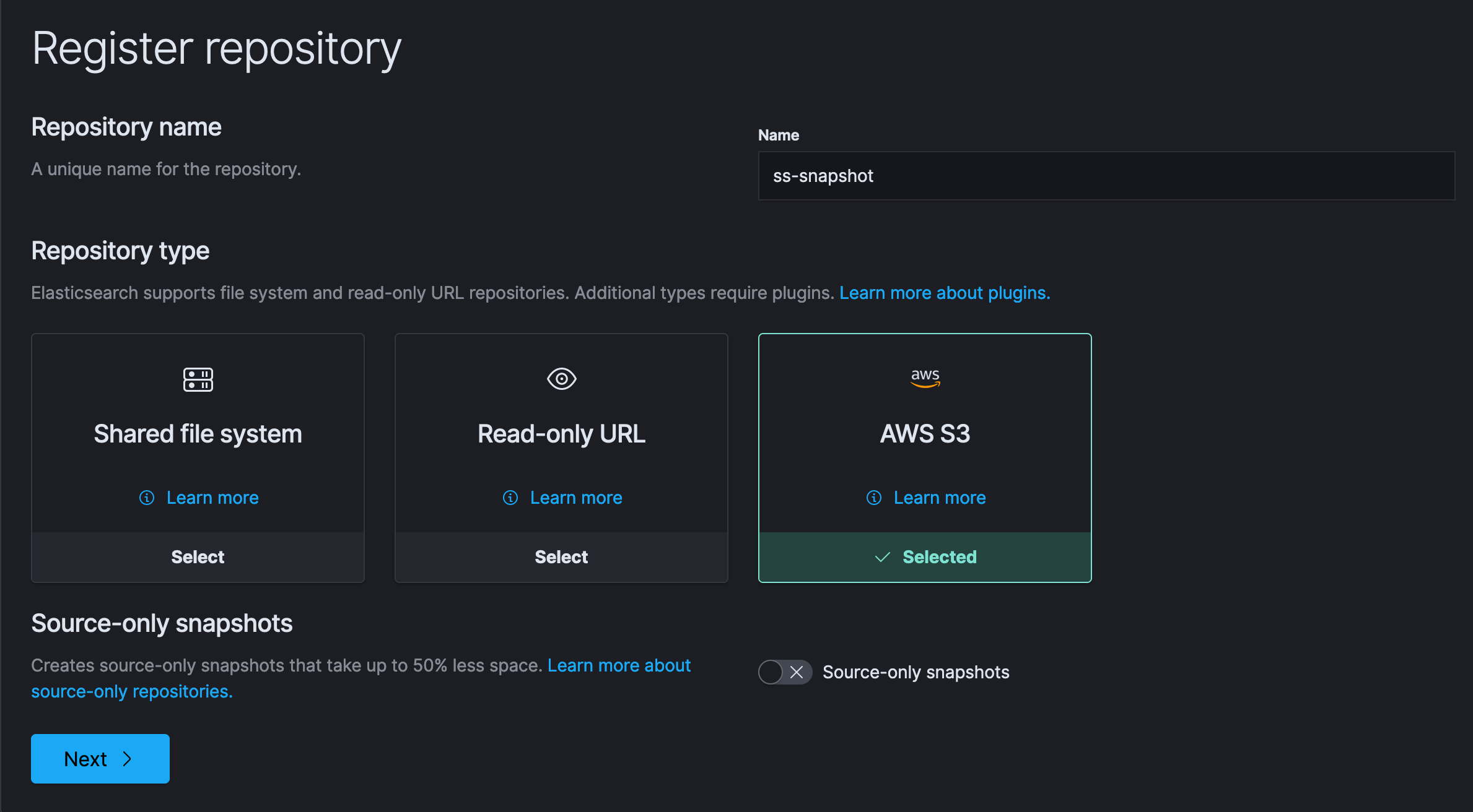 Elasticsearch snapshots at S3